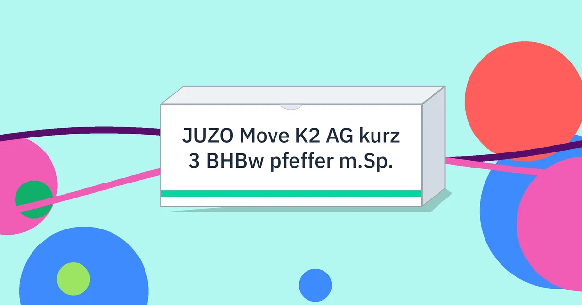 Symbolbild: Packung mit der Aufschrift JUZO Move K2 AG kurz 3 BHBw pfeffer m.Sp. (PZN 16645940) – Verfügbarkeit und Bezug in Apotheken in Frankfurt am Main