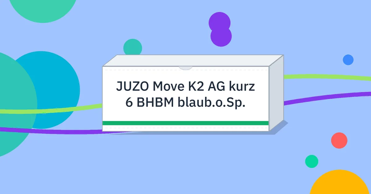 Symbolbild: Packung mit der Aufschrift JUZO Move K2 AG kurz 6 BHBM blaub.o.Sp. (PZN 18562135) – Verfügbarkeit und Bezug in Apotheken in Frankfurt am Main