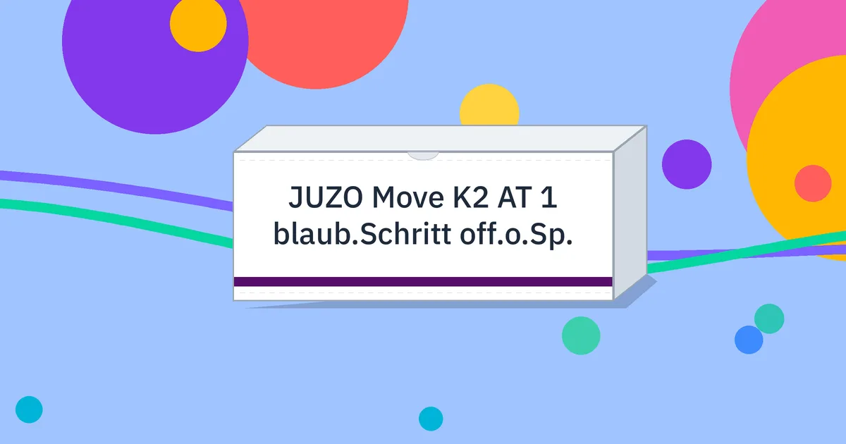 Symbolbild: Packung mit der Aufschrift JUZO Move K2 AT 1 blaub.Schritt off.o.Sp. (PZN 20669774) – Verfügbarkeit und Bezug in Apotheken in Frankfurt am Main