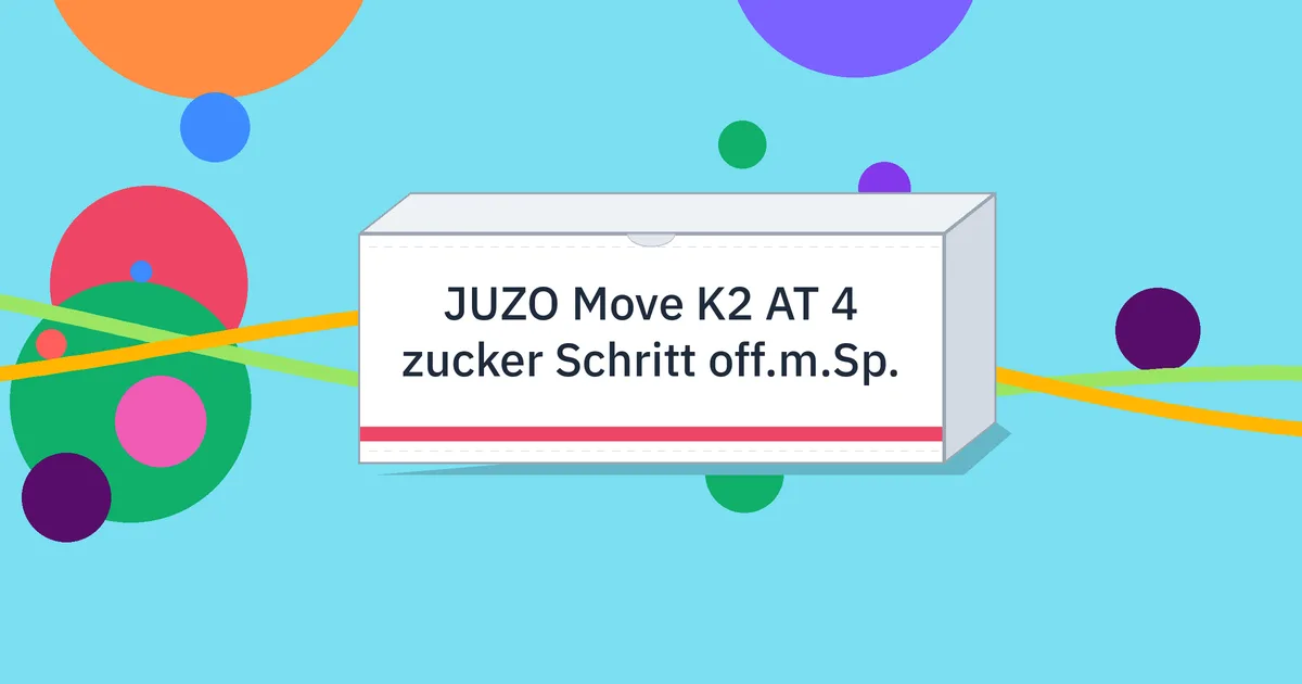 Symbolbild: Packung mit der Aufschrift JUZO Move K2 AT 4 zucker Schritt off.m.Sp. (PZN 20667999) – Verfügbarkeit und Bezug in Apotheken in Frankfurt am Main