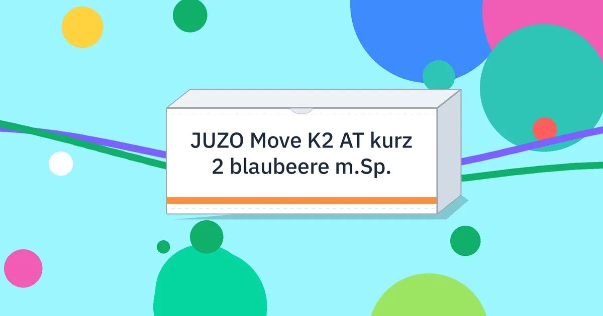 Symbolbild: Packung mit der Aufschrift JUZO Move K2 AT kurz 2 blaubeere m.Sp. (PZN 20673882) – Verfügbarkeit und Bezug in Apotheken in Frankfurt am Main