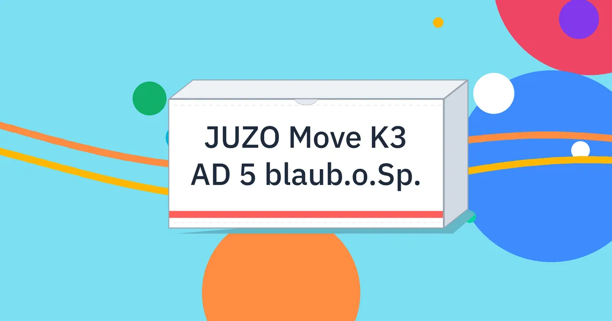 Symbolbild: Packung mit der Aufschrift JUZO Move K3 AD 5 blaub.o.Sp. (PZN 18571186) – Verfügbarkeit und Bezug in Apotheken in Frankfurt am Main