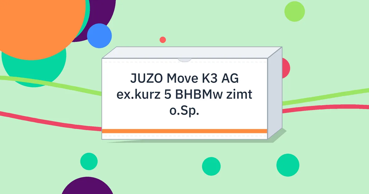 Symbolbild: Packung mit der Aufschrift JUZO Move K3 AG ex.kurz 5 BHBMw zimt o.Sp. (PZN 18586207) – Verfügbarkeit und Bezug in Apotheken in Frankfurt am Main