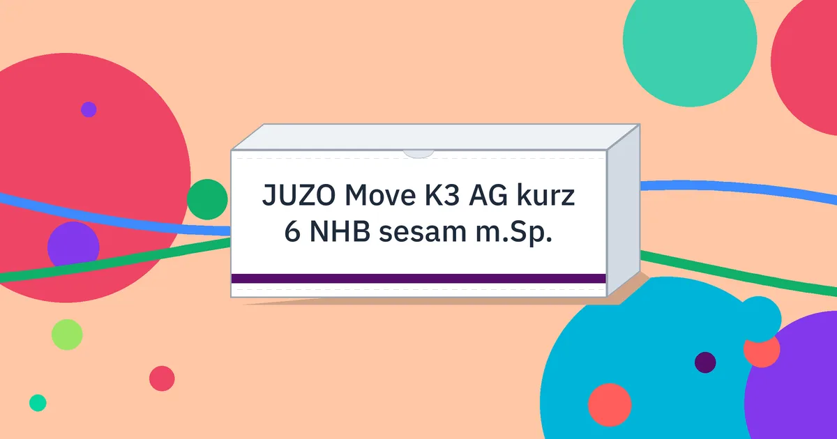 Symbolbild: Packung mit der Aufschrift JUZO Move K3 AG kurz 6 NHB sesam m.Sp. (PZN 18579242) – Verfügbarkeit und Bezug in Apotheken in Frankfurt am Main