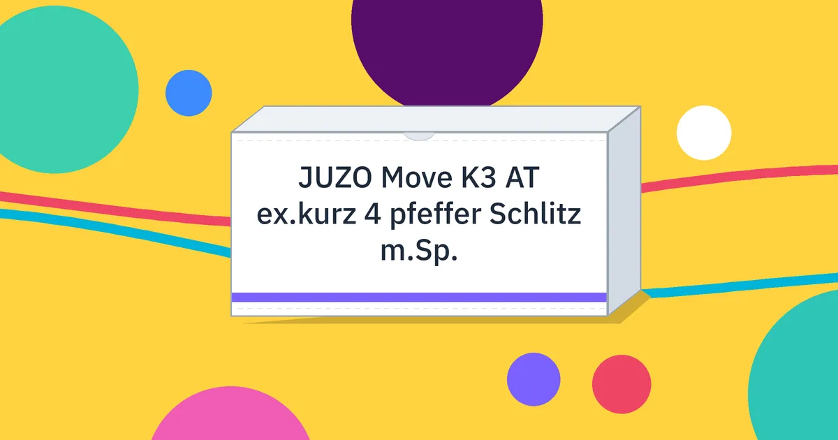 Symbolbild: Packung mit der Aufschrift JUZO Move K3 AT ex.kurz 4 pfeffer Schlitz m.Sp. (PZN 20680936) – Verfügbarkeit und Bezug in Apotheken in Frankfurt am Main