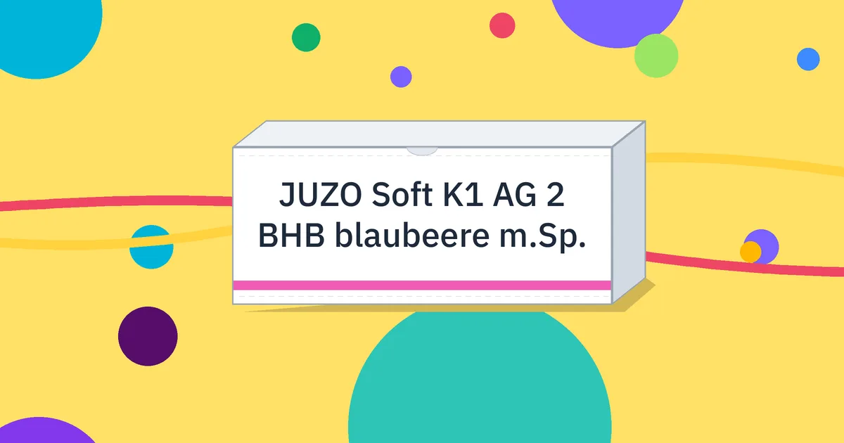 Symbolbild: Packung mit der Aufschrift JUZO Soft K1 AG 2 BHB blaubeere m.Sp. (PZN 14820965) – Verfügbarkeit und Bezug in Apotheken in Frankfurt am Main