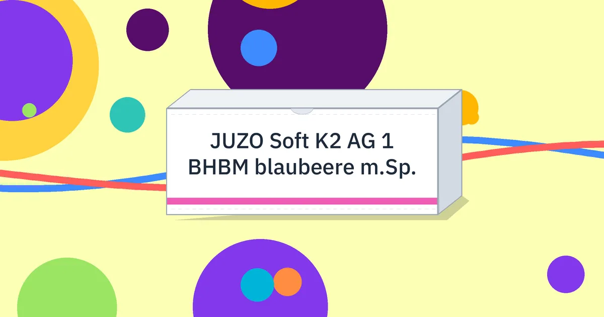 Symbolbild: Packung mit der Aufschrift JUZO Soft K2 AG 1 BHBM blaubeere m.Sp. (PZN 14859022) – Verfügbarkeit und Bezug in Apotheken in Frankfurt am Main