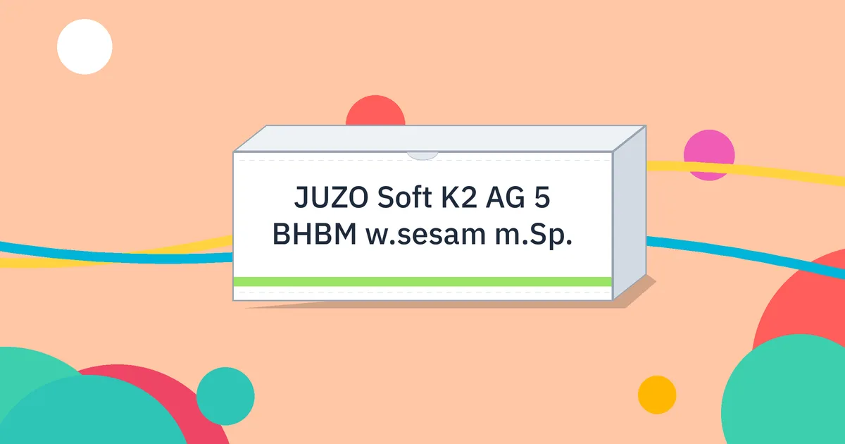 Symbolbild: Packung mit der Aufschrift JUZO Soft K2 AG 5 BHBM w.sesam m.Sp. (PZN 14866849) – Verfügbarkeit und Bezug in Apotheken in Frankfurt am Main
