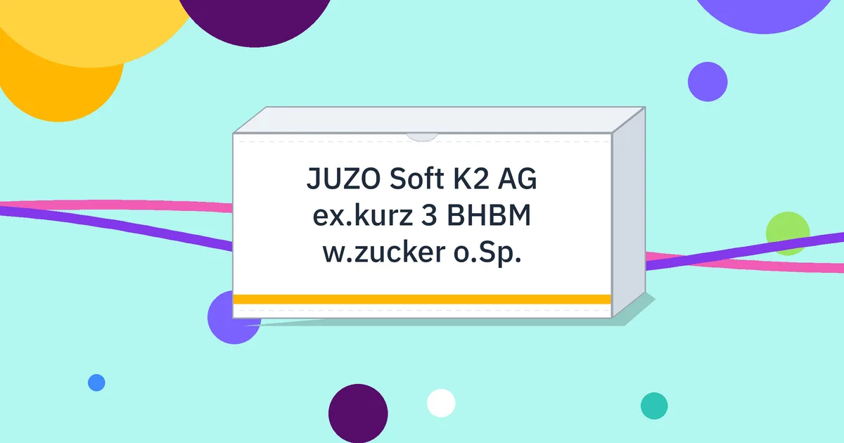 Symbolbild: Packung mit der Aufschrift JUZO Soft K2 AG ex.kurz 3 BHBM w.zucker o.Sp. (PZN 14869871) – Verfügbarkeit und Bezug in Apotheken in Frankfurt am Main