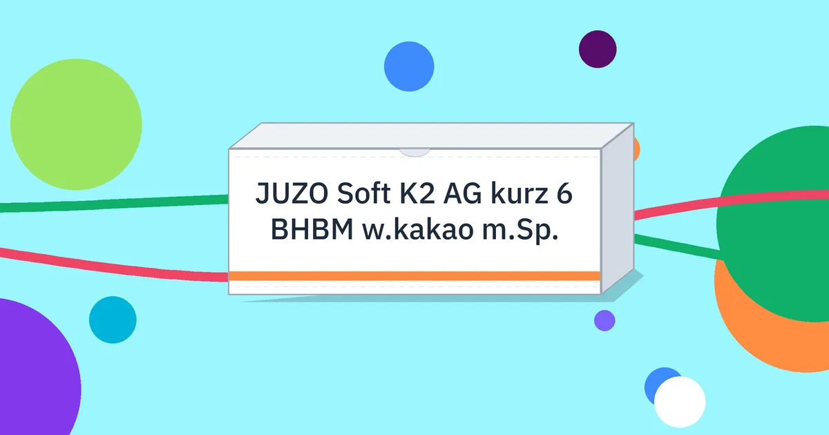 Symbolbild: Packung mit der Aufschrift JUZO Soft K2 AG kurz 6 BHBM w.kakao m.Sp. (PZN 14867843) – Verfügbarkeit und Bezug in Apotheken in Frankfurt am Main