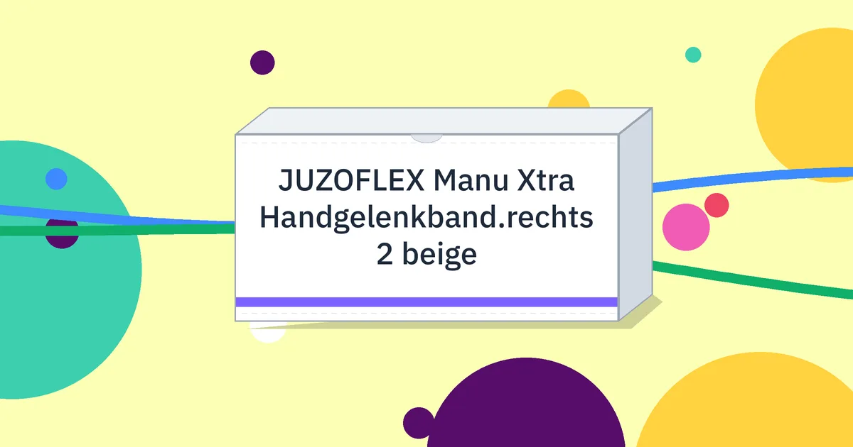 Symbolbild: Packung mit der Aufschrift JUZOFLEX Manu Xtra Handgelenkband.rechts 2 beige (PZN 16635462) – Verfügbarkeit und Bezug in Apotheken in Frankfurt am Main