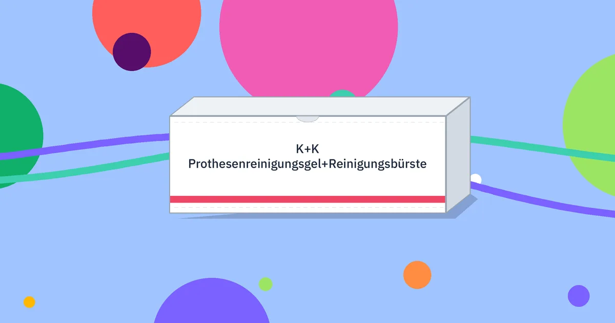 Symbolbild: Packung mit der Aufschrift K+K Prothesenreinigungsgel+Reinigungsbürste (PZN 09166883) – Verfügbarkeit und Bezug in Apotheken in Frankfurt am Main