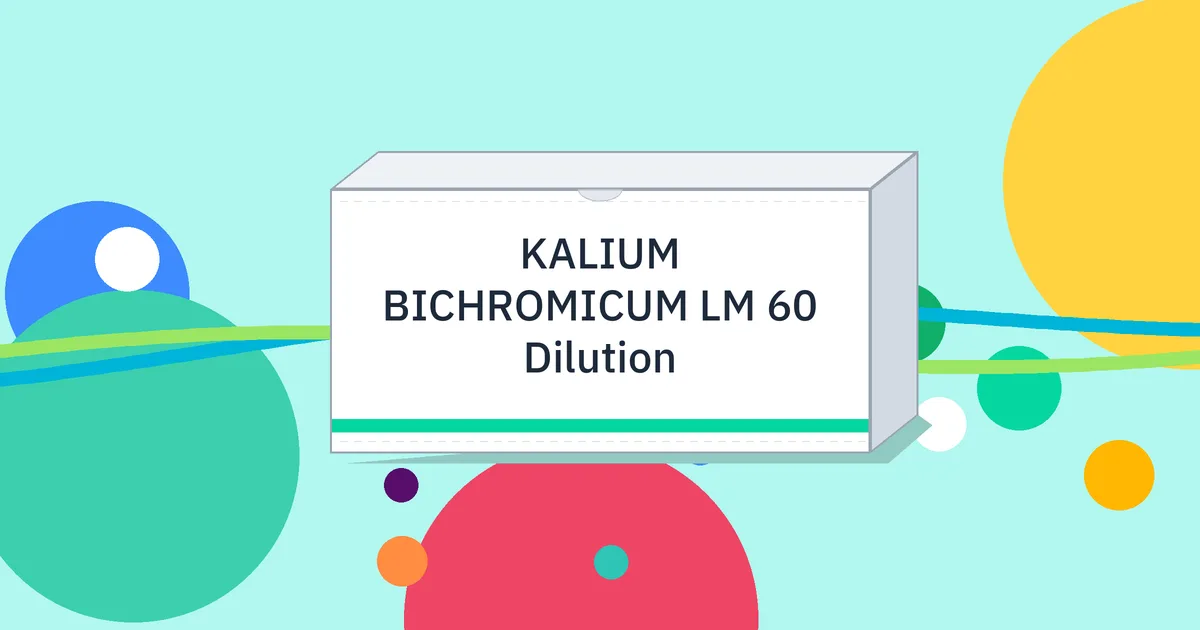 Symbolbild: Packung mit der Aufschrift KALIUM BICHROMICUM LM 60 Dilution (PZN 12917689) – Verfügbarkeit und Bezug in Apotheken in Frankfurt am Main