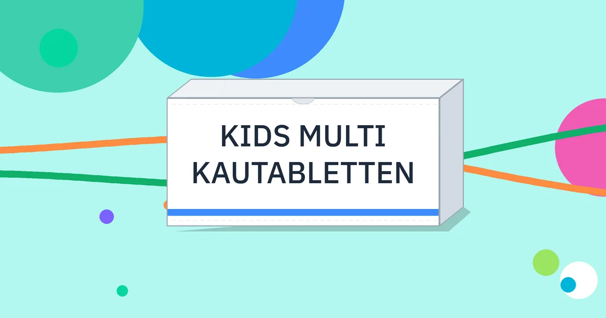 Symbolbild: Packung mit der Aufschrift KIDS MULTI KAUTABLETTEN (PZN 18409534) – Verfügbarkeit und Bezug in Apotheken in Frankfurt am Main
