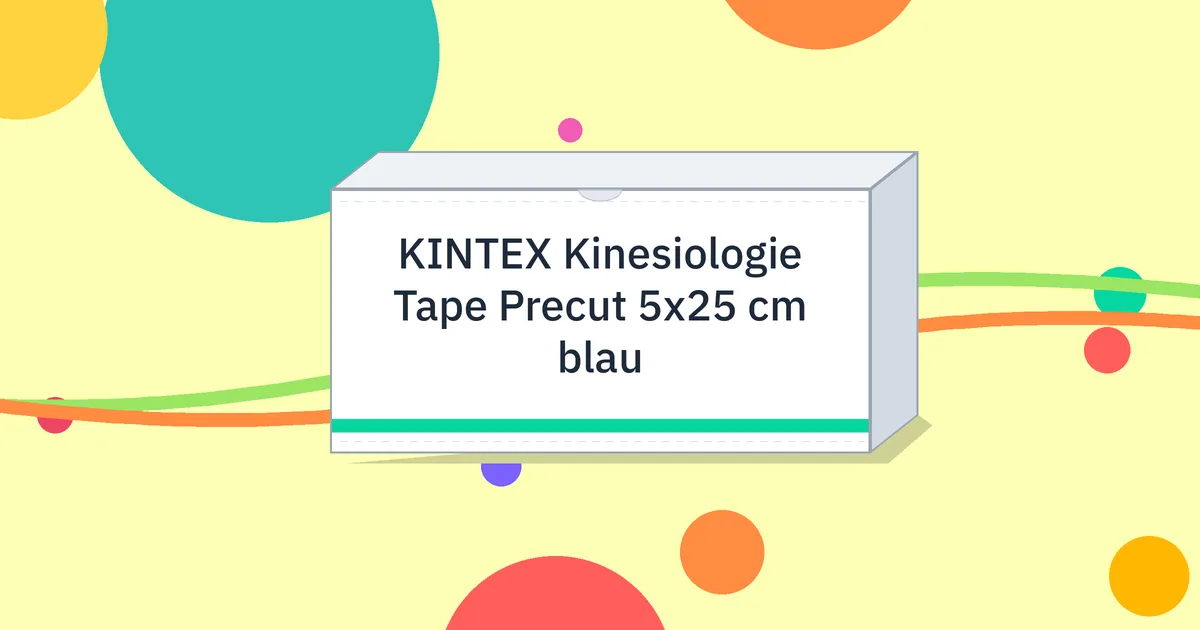 Symbolbild: Packung mit der Aufschrift KINTEX Kinesiologie Tape Precut 5x25 cm blau (PZN 10183473) – Verfügbarkeit und Bezug in Apotheken in Frankfurt am Main