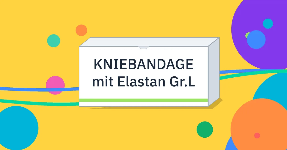 Symbolbild: Packung mit der Aufschrift KNIEBANDAGE mit Elastan Gr.L (PZN 13057289) – Verfügbarkeit und Bezug in Apotheken in Frankfurt am Main