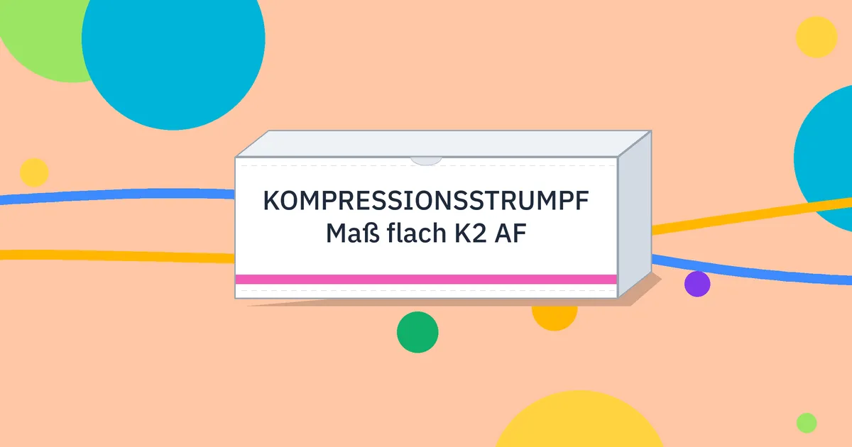 Symbolbild: Packung mit der Aufschrift KOMPRESSIONSSTRUMPF Maß flach K2 AF (PZN 16745110) – Verfügbarkeit und Bezug in Apotheken in Frankfurt am Main