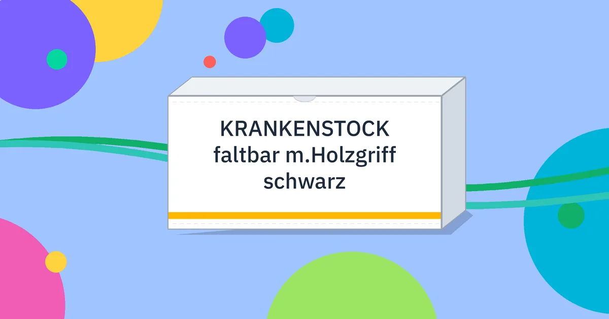 Symbolbild: Packung mit der Aufschrift KRANKENSTOCK faltbar m.Holzgriff schwarz (PZN 03053037) – Verfügbarkeit und Bezug in Apotheken in Frankfurt am Main