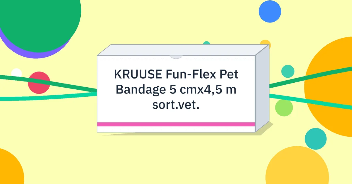 Symbolbild: Packung mit der Aufschrift KRUUSE Fun-Flex Pet Bandage 5 cmx4,5 m sort.vet. (PZN 18443643) – Verfügbarkeit und Bezug in Apotheken in Frankfurt am Main
