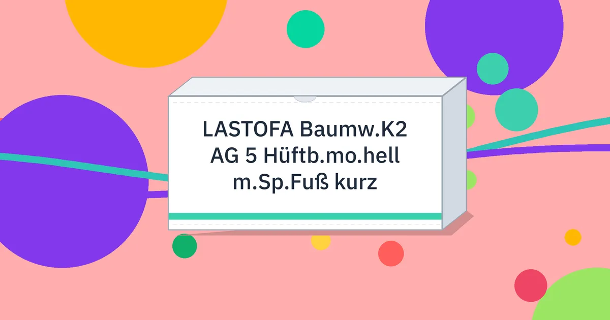 Symbolbild: Packung mit der Aufschrift LASTOFA Baumw.K2 AG 5 Hüftb.mo.hell m.Sp.Fuß kurz (PZN 01949605) – Verfügbarkeit und Bezug in Apotheken in Frankfurt am Main