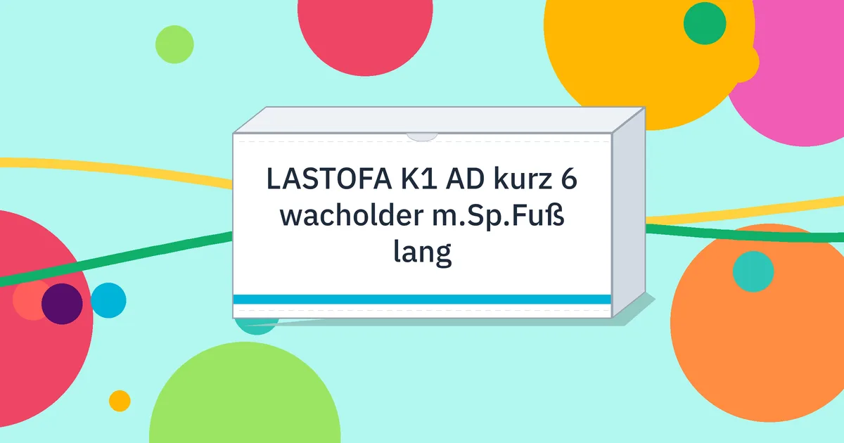 Symbolbild: Packung mit der Aufschrift LASTOFA K1 AD kurz 6 wacholder m.Sp.Fuß lang (PZN 13788202) – Verfügbarkeit und Bezug in Apotheken in Frankfurt am Main