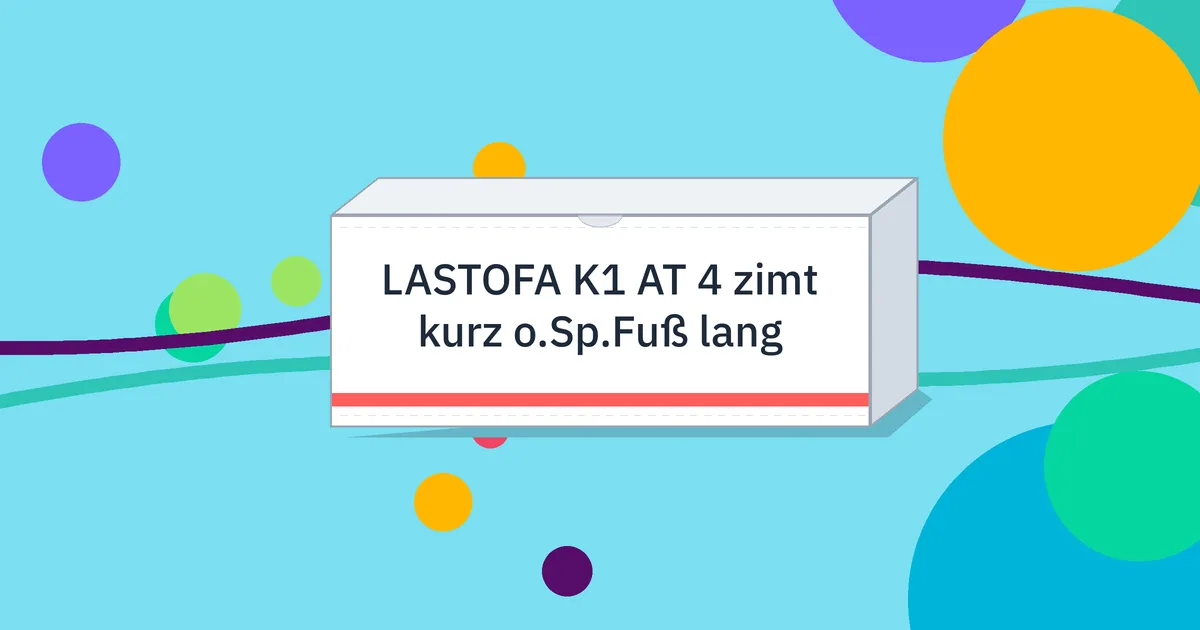 Symbolbild: Packung mit der Aufschrift LASTOFA K1 AT 4 zimt kurz o.Sp.Fuß lang (PZN 14151004) – Verfügbarkeit und Bezug in Apotheken in Frankfurt am Main