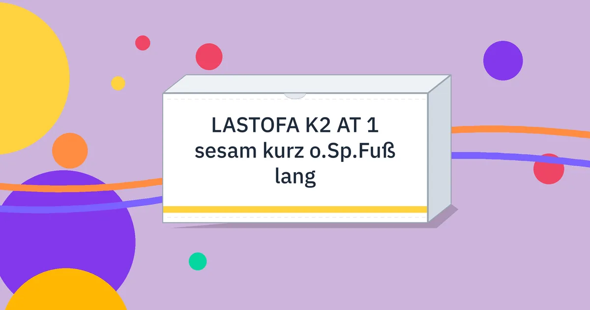 Symbolbild: Packung mit der Aufschrift LASTOFA K2 AT 1 sesam kurz o.Sp.Fuß lang (PZN 14151412) – Verfügbarkeit und Bezug in Apotheken in Frankfurt am Main