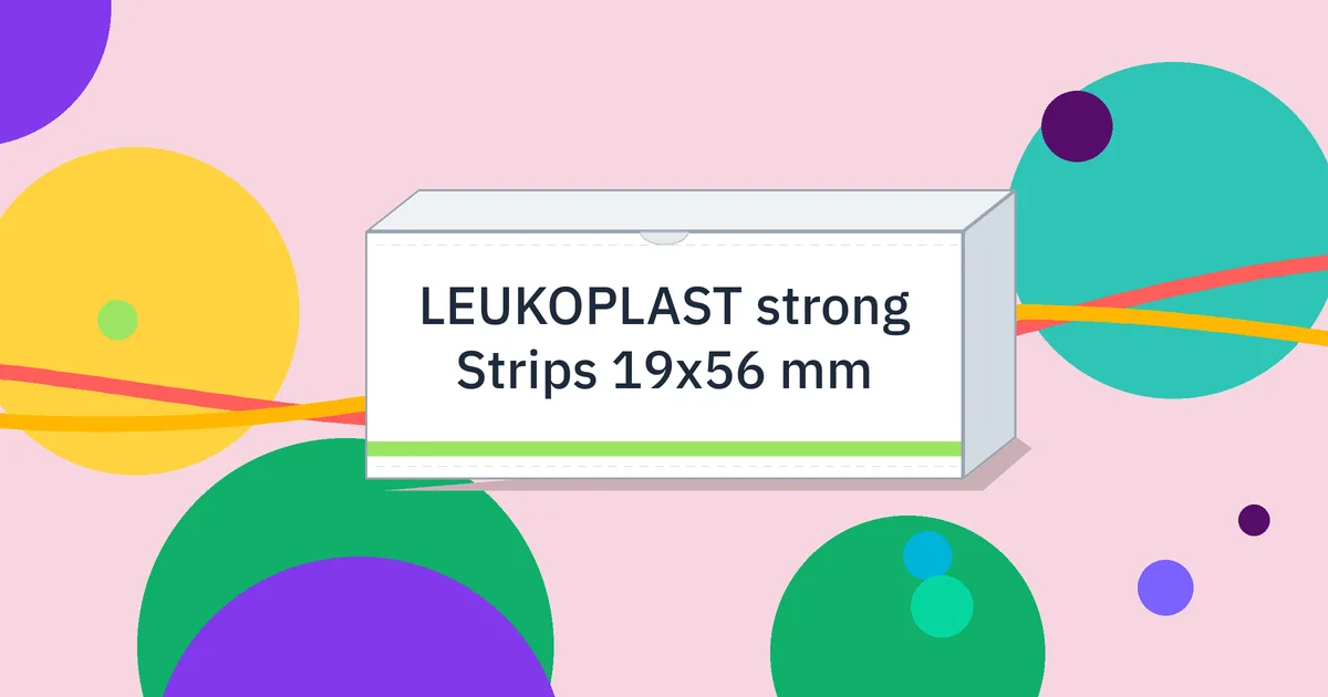 Symbolbild: Packung mit der Aufschrift LEUKOPLAST strong Strips 19x56 mm (PZN 14219908) – Verfügbarkeit und Bezug in Apotheken in Frankfurt am Main