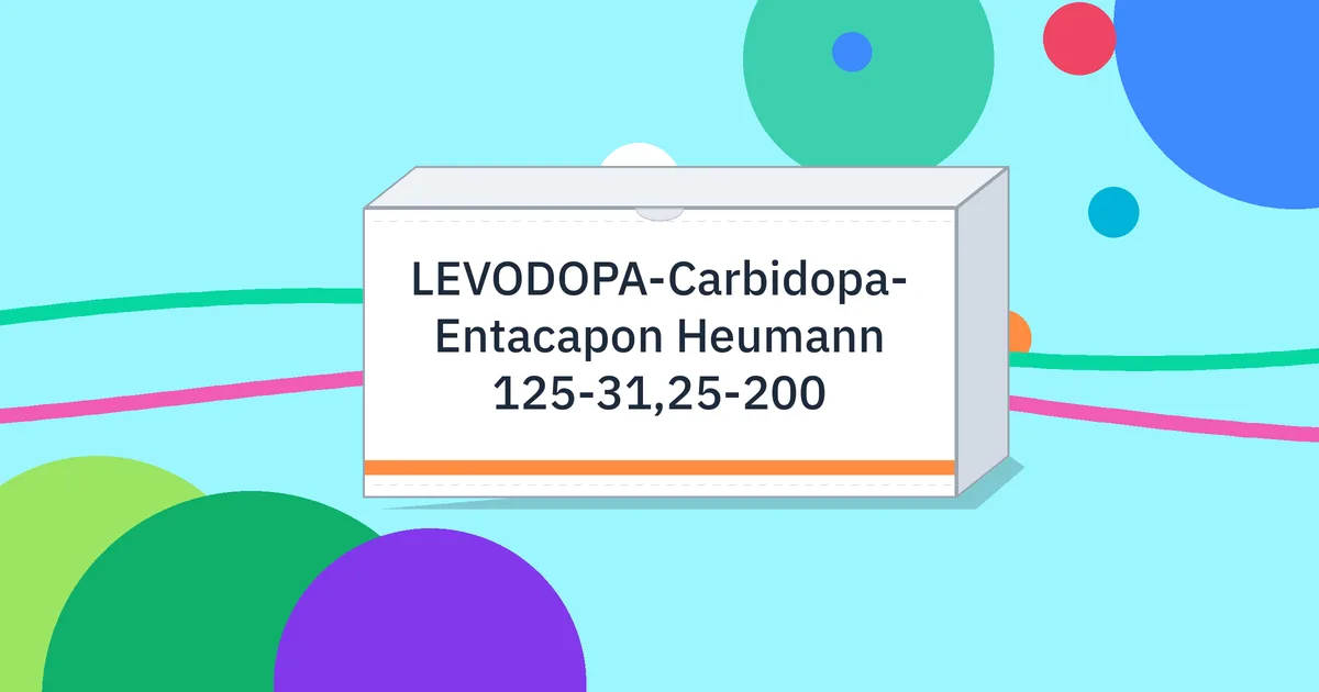 Symbolbild: Packung mit der Aufschrift LEVODOPA-Carbidopa-Entacapon Heumann 125-31,25-200 (PZN 17148936) – Verfügbarkeit und Bezug in Apotheken in Frankfurt am Main