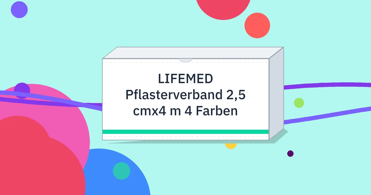 Symbolbild: Packung mit der Aufschrift LIFEMED Pflasterverband 2,5 cmx4 m 4 Farben (PZN 19207910) – Verfügbarkeit und Bezug in Apotheken in Frankfurt am Main