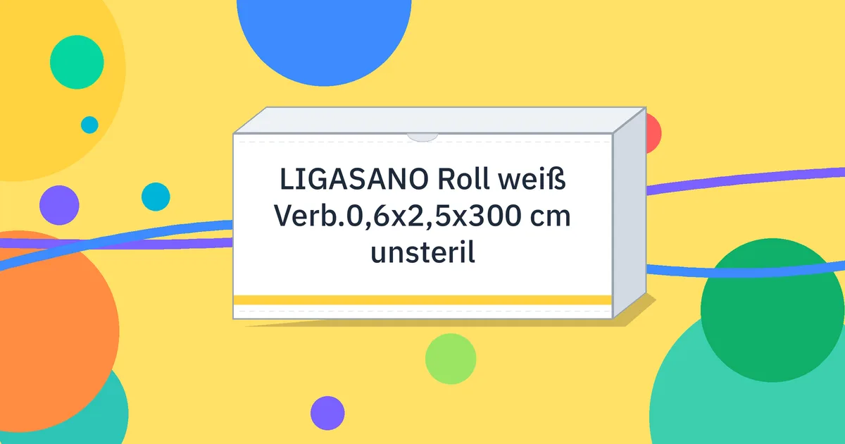 Symbolbild: Packung mit der Aufschrift LIGASANO Roll weiß Verb.0,6x2,5x300 cm unsteril (PZN 20171608) – Verfügbarkeit und Bezug in Apotheken in Frankfurt am Main