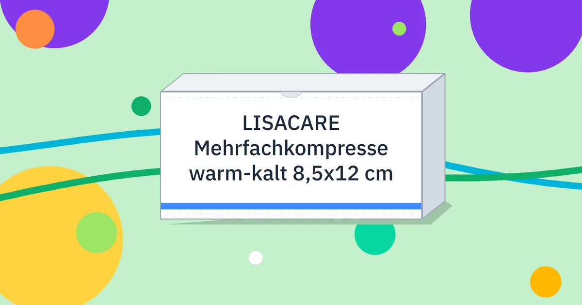 Symbolbild: Packung mit der Aufschrift LISACARE Mehrfachkompresse warm-kalt 8,5x12 cm (PZN 19821946) – Verfügbarkeit und Bezug in Apotheken in Frankfurt am Main