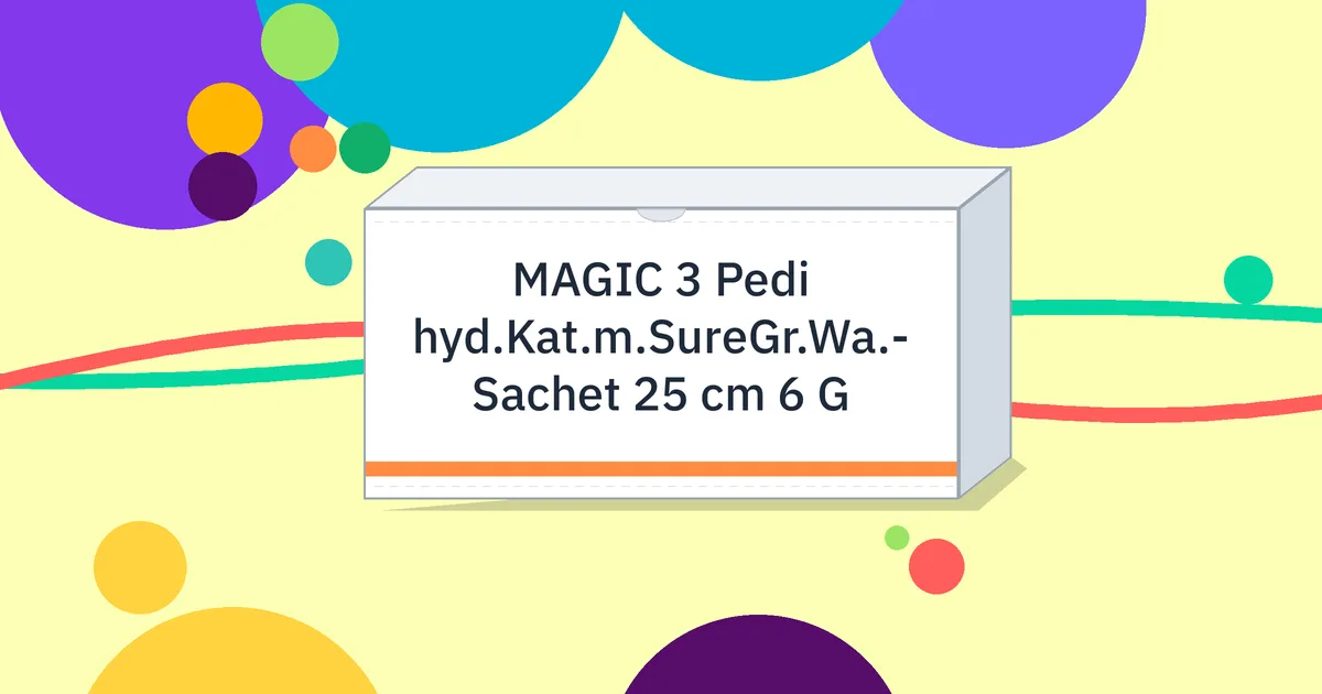 Symbolbild: Packung mit der Aufschrift MAGIC 3 Pedi hyd.Kat.m.SureGr.Wa.-Sachet 25 cm 6 G (PZN 11154491) – Verfügbarkeit und Bezug in Apotheken in Frankfurt am Main