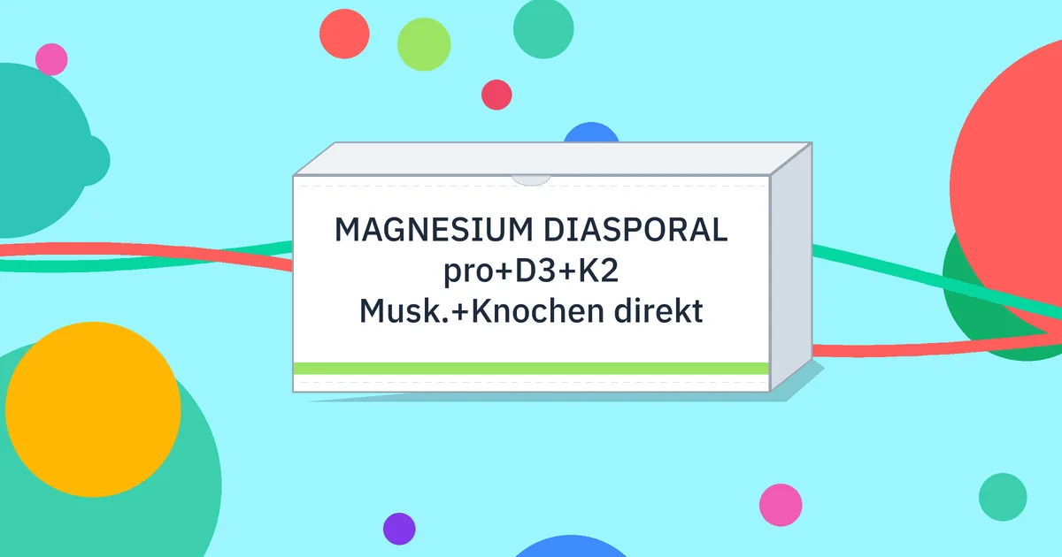 Symbolbild: Packung mit der Aufschrift MAGNESIUM DIASPORAL pro+D3+K2 Musk.+Knochen direkt (PZN 18160158) – Verfügbarkeit und Bezug in Apotheken in Frankfurt am Main
