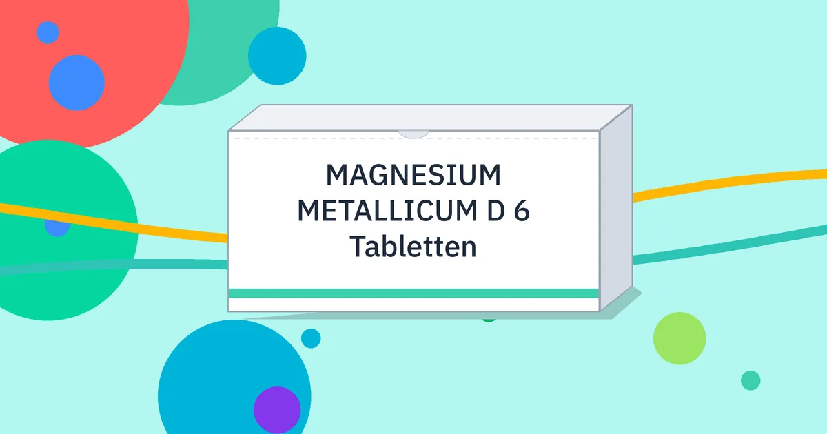 Symbolbild: Packung mit der Aufschrift MAGNESIUM METALLICUM D 6 Tabletten (PZN 02926799) – Verfügbarkeit und Bezug in Apotheken in Frankfurt am Main
