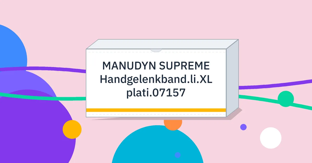 Symbolbild: Packung mit der Aufschrift MANUDYN SUPREME Handgelenkband.li.XL plati.07157 (PZN 16881675) – Verfügbarkeit und Bezug in Apotheken in Frankfurt am Main