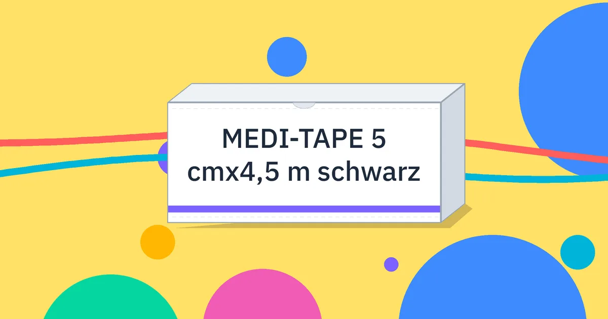 Symbolbild: Packung mit der Aufschrift MEDI-TAPE 5 cmx4,5 m schwarz (PZN 16043052) – Verfügbarkeit und Bezug in Apotheken in Frankfurt am Main