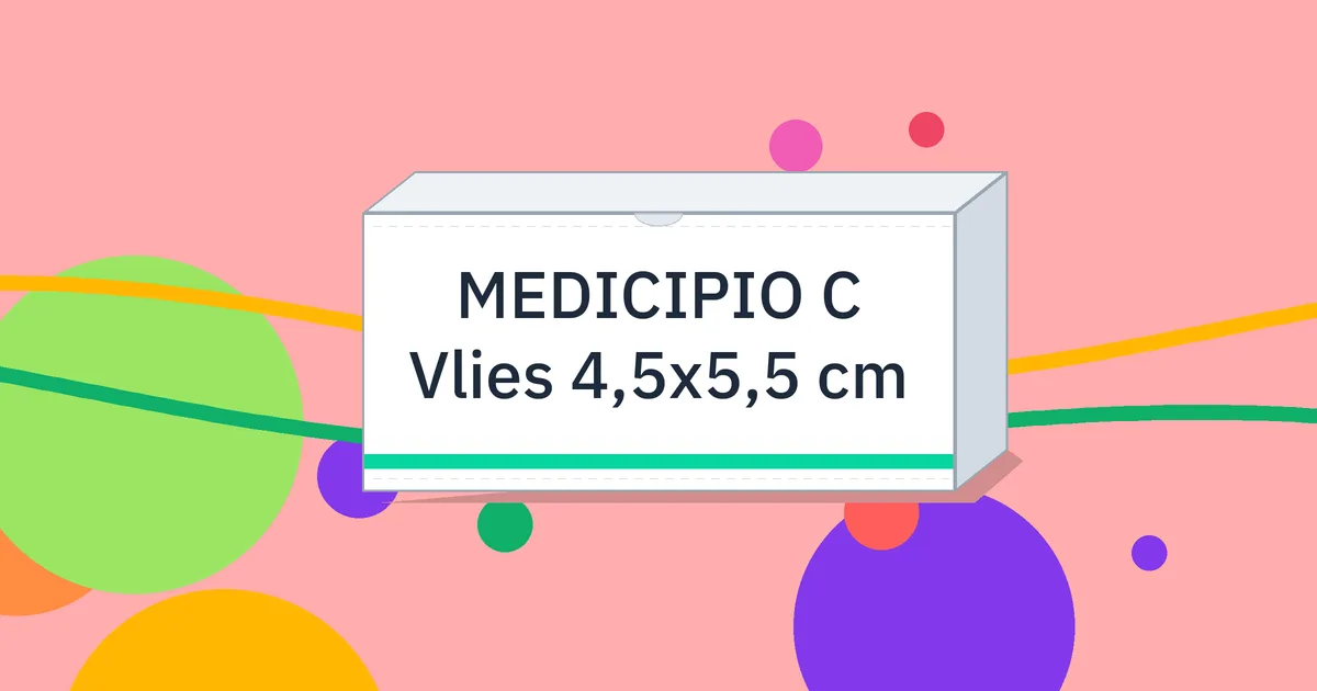 Symbolbild: Packung mit der Aufschrift MEDICIPIO C Vlies 4,5x5,5 cm (PZN 08644582) – Verfügbarkeit und Bezug in Apotheken in Frankfurt am Main