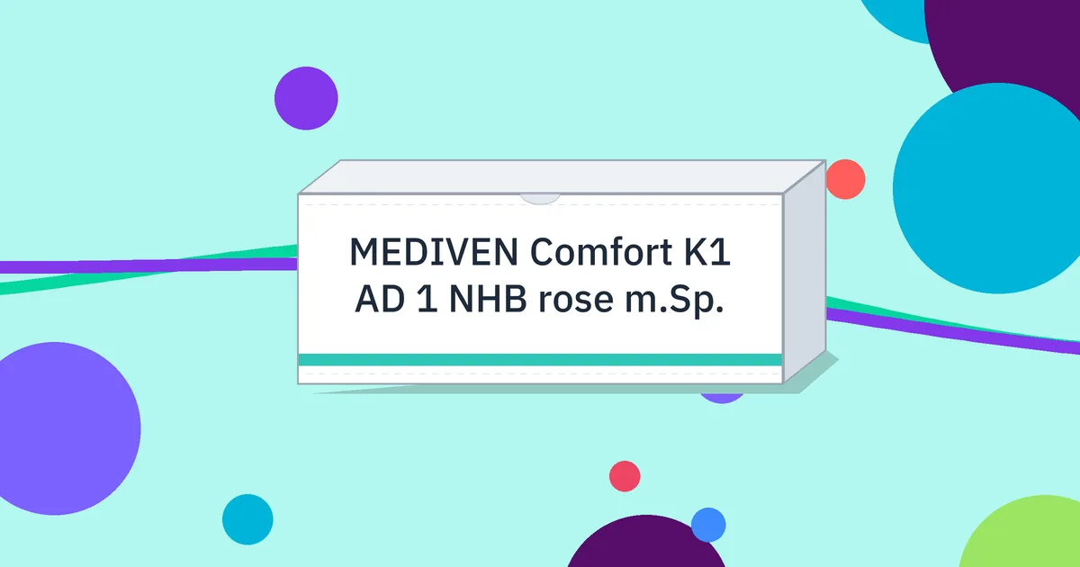 Symbolbild: Packung mit der Aufschrift MEDIVEN Comfort K1 AD 1 NHB rose m.Sp. (PZN 14560197) – Verfügbarkeit und Bezug in Apotheken in Frankfurt am Main