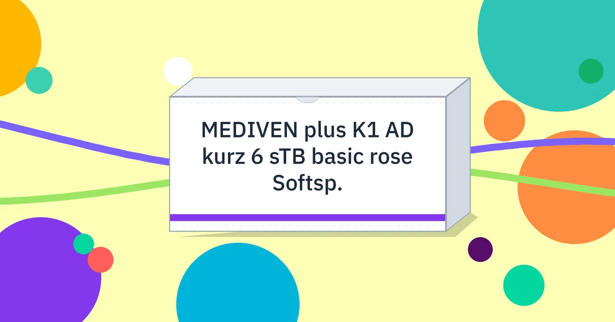 Symbolbild: Packung mit der Aufschrift MEDIVEN plus K1 AD kurz 6 sTB basic rose Softsp. (PZN 15046999) – Verfügbarkeit und Bezug in Apotheken in Frankfurt am Main