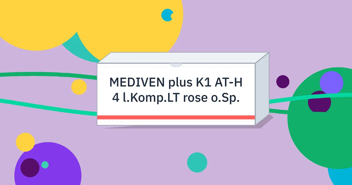 Symbolbild: Packung mit der Aufschrift MEDIVEN plus K1 AT-H 4 l.Komp.LT rose o.Sp. (PZN 15038014) – Verfügbarkeit und Bezug in Apotheken in Frankfurt am Main