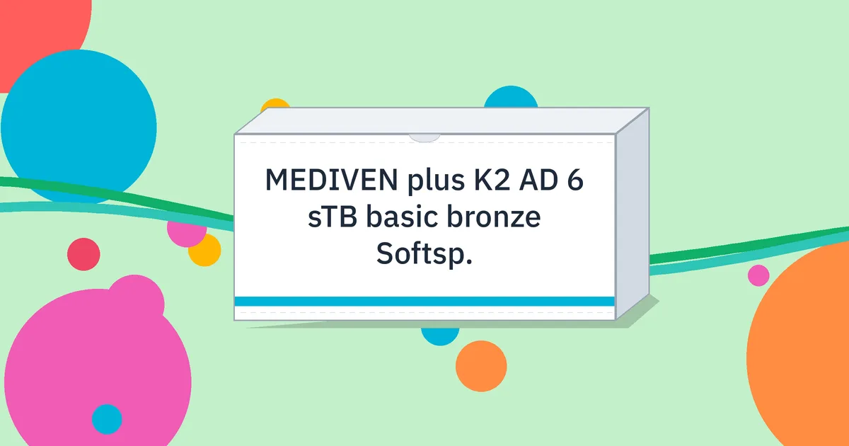 Symbolbild: Packung mit der Aufschrift MEDIVEN plus K2 AD 6 sTB basic bronze Softsp. (PZN 15096276) – Verfügbarkeit und Bezug in Apotheken in Frankfurt am Main