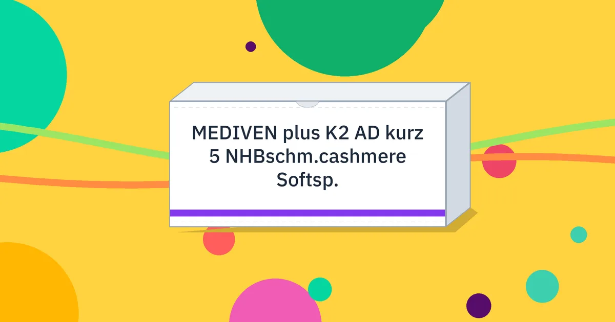 Symbolbild: Packung mit der Aufschrift MEDIVEN plus K2 AD kurz 5 NHBschm.cashmere Softsp. (PZN 15926370) – Verfügbarkeit und Bezug in Apotheken in Frankfurt am Main