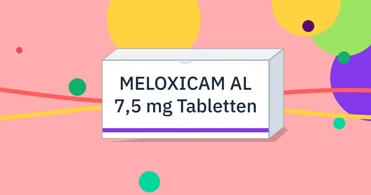 Symbolbild: Packung mit der Aufschrift MELOXICAM AL 7,5 mg Tabletten (PZN 01084312) – Verfügbarkeit und Bezug in Apotheken in Frankfurt am Main