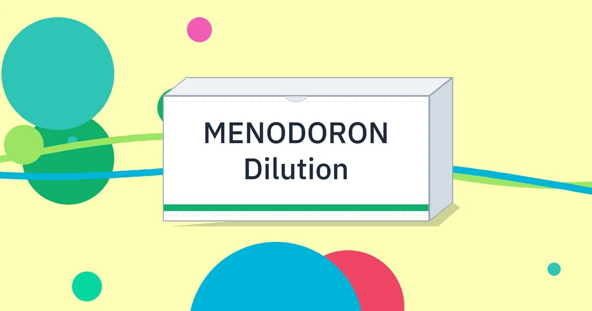 Symbolbild: Packung mit der Aufschrift MENODORON Dilution (PZN 07542678) – Verfügbarkeit und Bezug in Apotheken in Frankfurt am Main