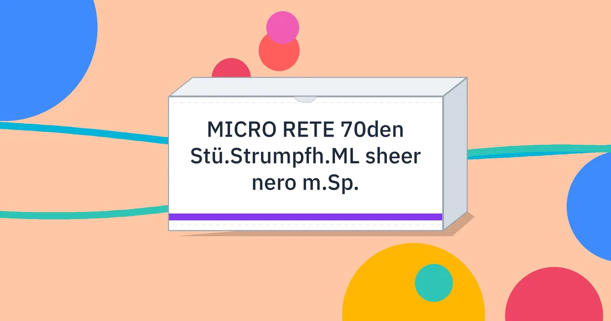 Symbolbild: Packung mit der Aufschrift MICRO RETE 70den Stü.Strumpfh.ML sheer nero m.Sp. (PZN 06450425) – Verfügbarkeit und Bezug in Apotheken in Frankfurt am Main