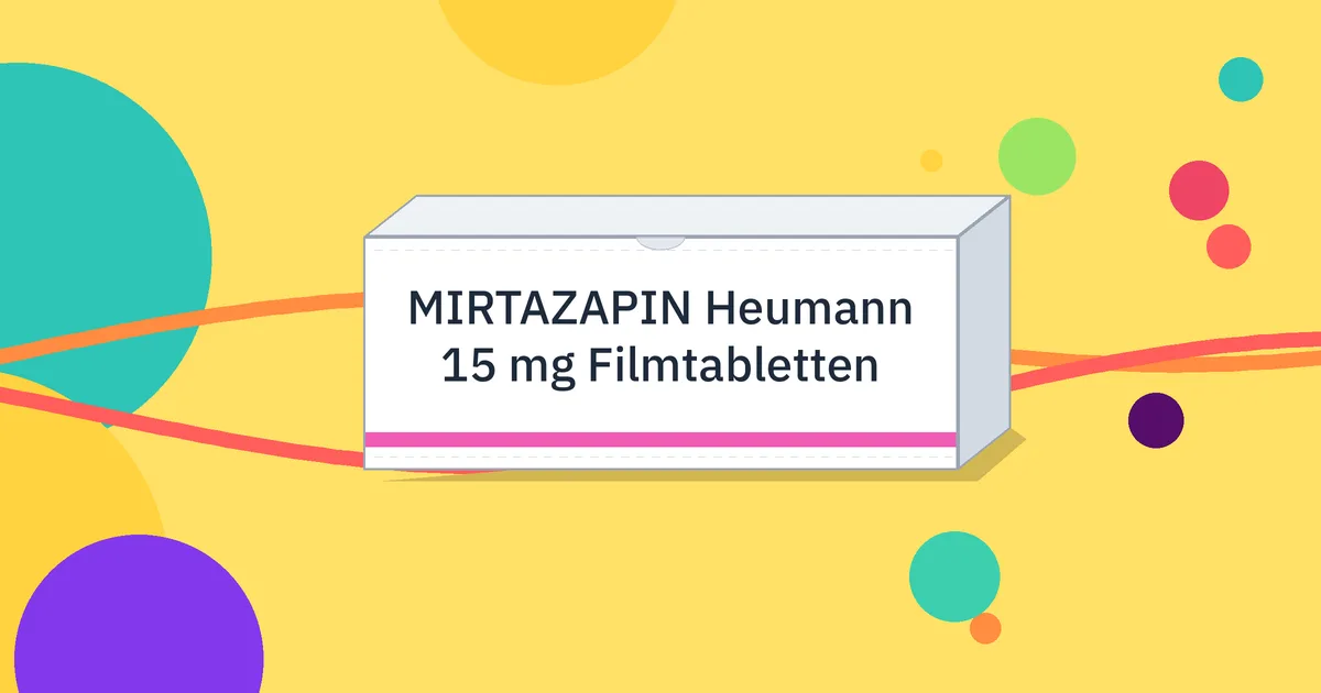 Symbolbild: Packung mit der Aufschrift MIRTAZAPIN Heumann 15 mg Filmtabletten (PZN 02892178) – Verfügbarkeit und Bezug in Apotheken in Frankfurt am Main