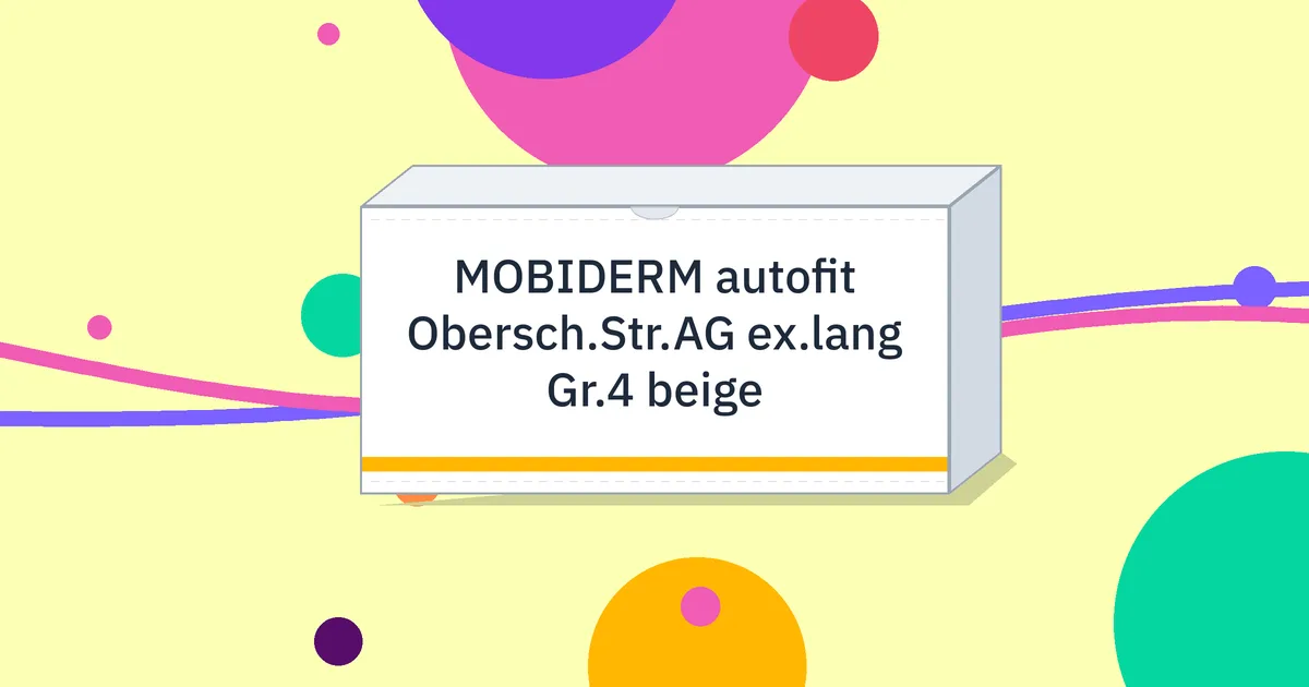 Symbolbild: Packung mit der Aufschrift MOBIDERM autofit Obersch.Str.AG ex.lang Gr.4 beige (PZN 19742276) – Verfügbarkeit und Bezug in Apotheken in Frankfurt am Main