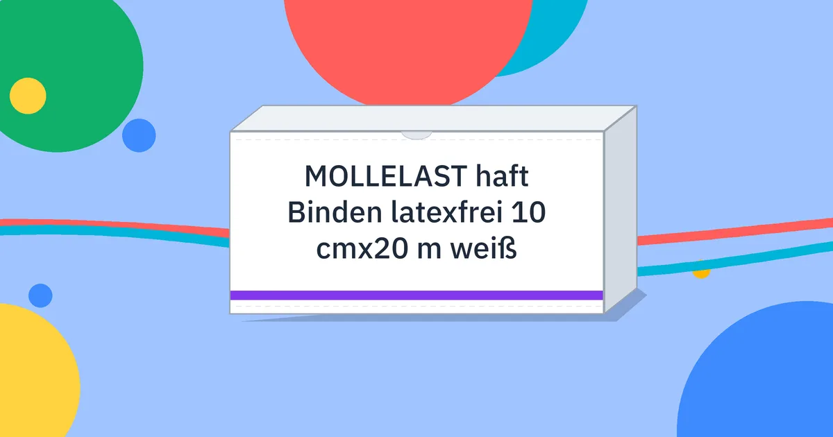 Symbolbild: Packung mit der Aufschrift MOLLELAST haft Binden latexfrei 10 cmx20 m weiß (PZN 09886181) – Verfügbarkeit und Bezug in Apotheken in Frankfurt am Main