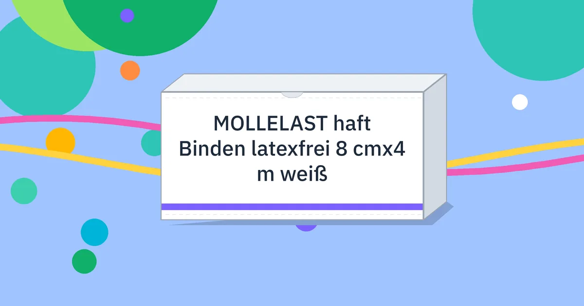 Symbolbild: Packung mit der Aufschrift MOLLELAST haft Binden latexfrei 8 cmx4 m weiß (PZN 09886117) – Verfügbarkeit und Bezug in Apotheken in Frankfurt am Main